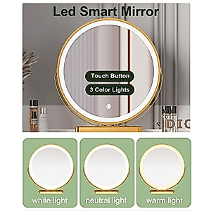 Makeup Vanity Desk with Lighted Mirror and Glass Top, Stylish Large Vanity Table Set with Drawers, Side Cabinet & Chair, 3 Lighting Colors, Perfect for Your Glamorous Beauty Routine