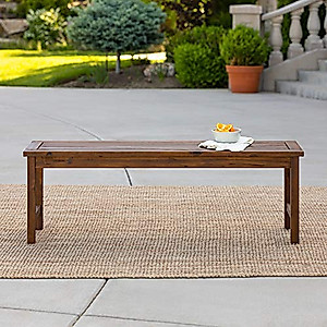Walker Edison Rendezvous Modern Solid Acacia Wood Slatted Patio Bench, 53 Inch, Dark Brown