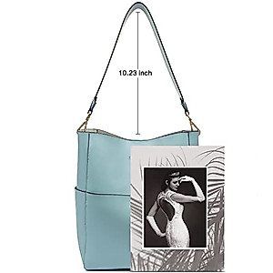 BOSTANTEN Women's Leather Designer Handbags Tote Purses Shoulder Bucket Bags Light Blue