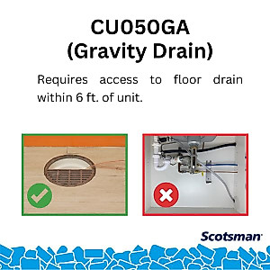 Scotsman CU50GA Undercounter Gourmet Cube Ice Maker with Bin and Gravity Drain, 64 lb/24 hr, Air Cooled, 115V/60/1-ph