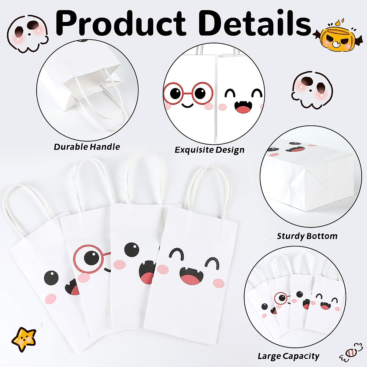 12Pcs Halloween Party Favor Bags Cute Ghost Themed Party Disposable Treat Bags with Handles Little Boo Gift Bags for Halloween Spooky Themed Trick or Treat Birthday Party Decorations Supplies