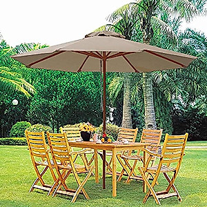 Yanika 9ft Wooden Patio Umbrella - Outdoor Umbrella with Stand - Outside Umbrella for Patio, Garden, Lawn, Deck, Backyard, Pool Yard, Beach Sunshade (Tan)