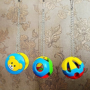 Hypeety Parrot Colorful Ball Toys with Bell Cage Hanging Chewing String for Parakeet Conure Cockatiel Small Medium Birds (A+B+C)