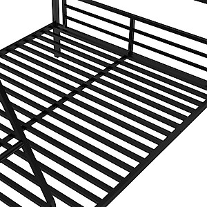 GINGVAT Twin Over Full Bunk Bed with a Twin Size Loft Bed Attached, L-Shaped Triple Metal Bed for Three Kids with a Desk and 2 Ladders, Black