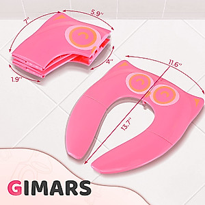 Gimars Portable Travel Potty Seat for Toddlers, Large Folding Travel Potty Seat For Kids Fits All Shape Toilet, Foldable Toilet Seat for Boys & Girls With 6 Non-Slip Silicone Pad, Free Carry Bag, Pink