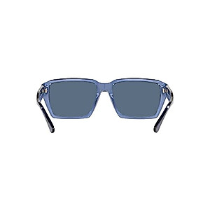Emporio Armani Men's EA4186F Low Bridge Fit Rectangular Sunglasses, Shiny Transparent Blue/Dark Blue, 58 mm