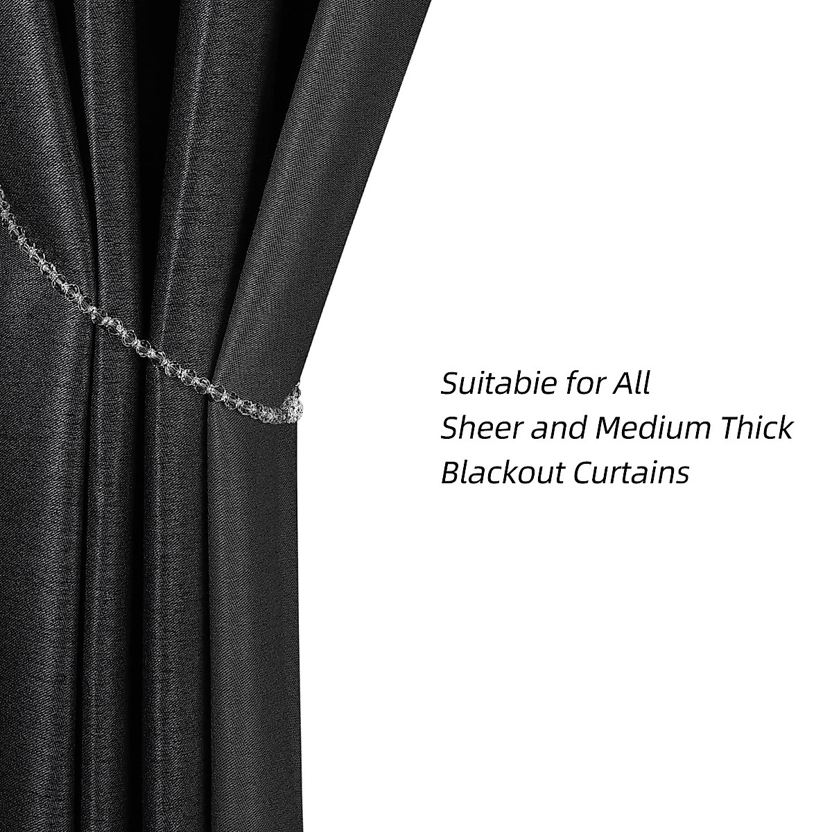 SUQ I OME 2 Pack of Crystal Beaded Curtain tiebacks Magnetic Curtain Tiebacks Holdbacks Curtain Clips Curatin Holder Blingbling Curtain Holdbacks for Drapes (40cm)