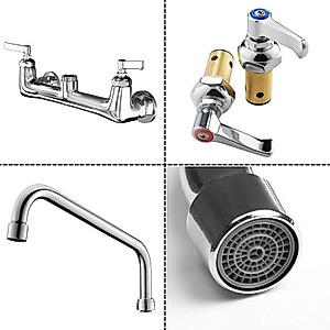 CWM Wall Mount Commercial Sink Faucet 8 Inches Commercial Faucet with 14 Inches Spout