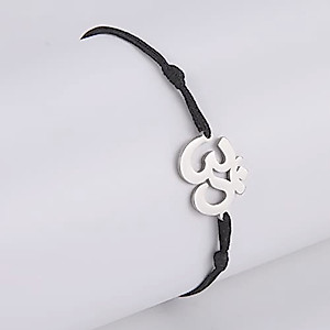 EUEAVAN Hindu OM OHM AUM Sanskrit Symbols Spiritual Bracelet luck Couple Charm Jade Thread Bangle Yoga Amulet Anklets Jewelry Accessories (black)