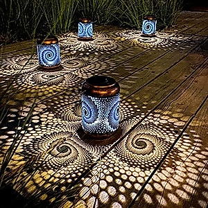 DIBIEECN Solar Lanterns Outdoor Hanging Lantern Metal Waterproof LED Lantern with Solar Powered Garden Patio Decorations Decor Lantern with Handle Christmas Gift Idea