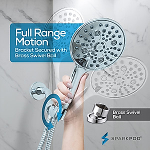 SparkPod 6 Spray Setting High Pressure Hand Held Shower Head - 6" Wide Angle Handheld Shower Head Set with Brass Swivel Ball Bracket and 70 Inch Long Hose - Luxury Design (Luxury Polished Chrome)
