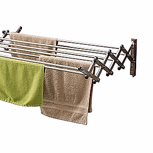 AERO W Racks Stainless Steel Wall Mounted Collapsible Laundry Clothes Drying Rack 60 Pound Capacity 22.5 Linear Ft