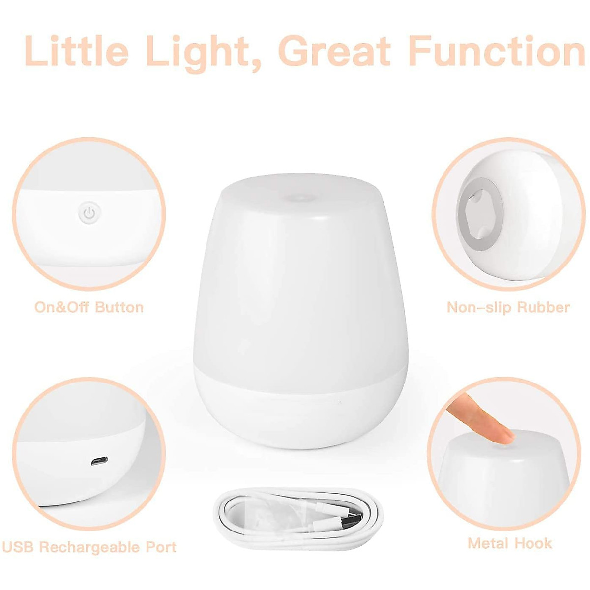 Baby Night Light for Kids - USB Rechargeable Small Touch Night Light - Nursery Night Light for Breastfeeding, Sleeping and Relaxing (Egg Warm)