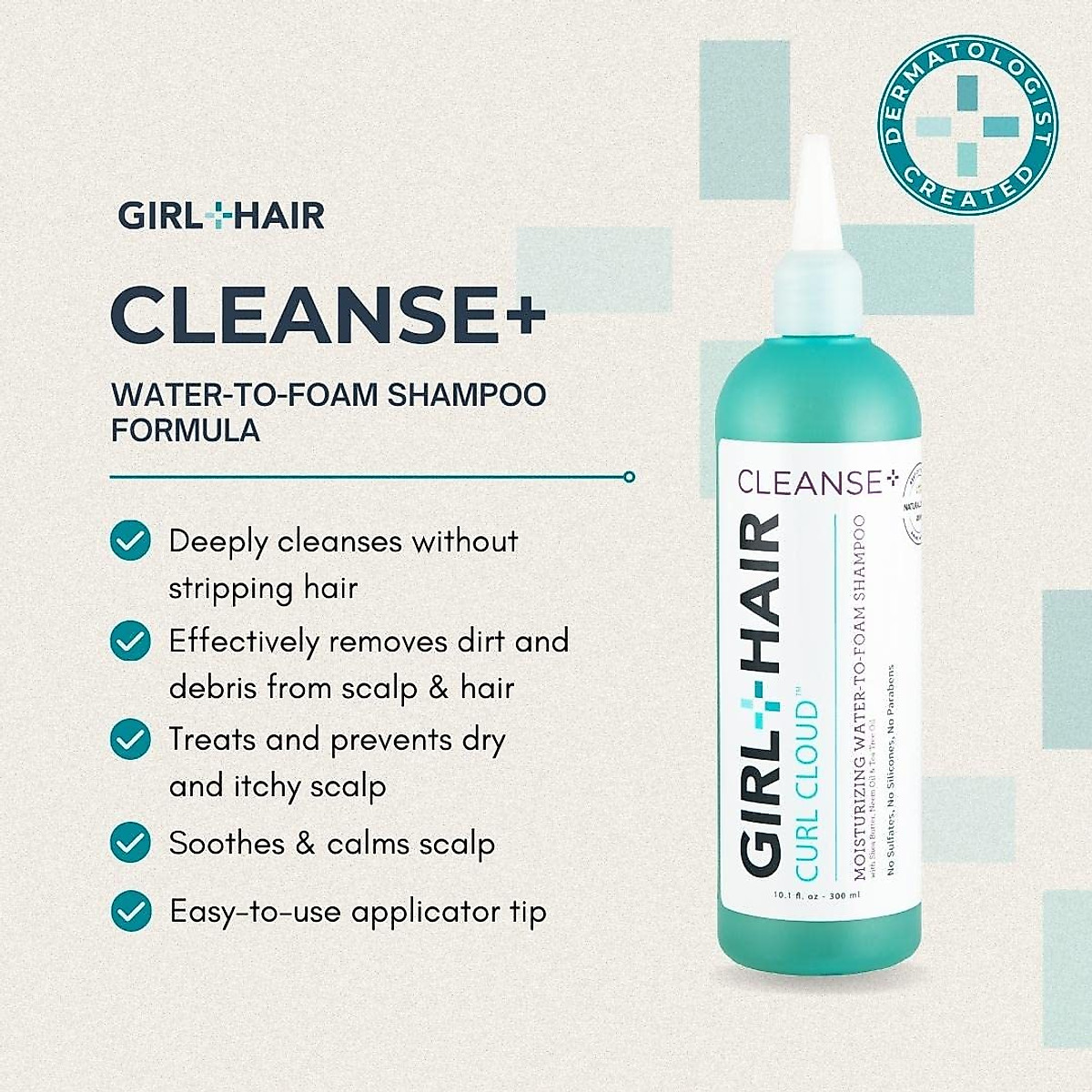 GIRL+HAIR Cleanse+ Moisturizing Shampoo | Restorative for Dry, Damaged Hair | Treat Dry, Itchy Scalp | With Shea Butter, Tea Tree Oil (10.1 fl oz)