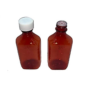 Caribbean Coastal Delights Oval Pharmacy Plastic Bottles - 6 oz- Child-Resistant Caps - Amber Liquid Medicine Bottle - Pack of 5