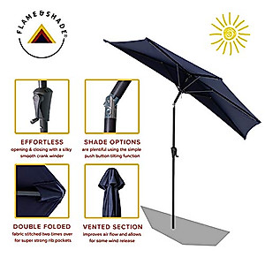 FLAME&SHADE 9 ft Half Round Outdoor Market Patio Table Umbrella with Tilt for Wall Balcony, Navy Blue