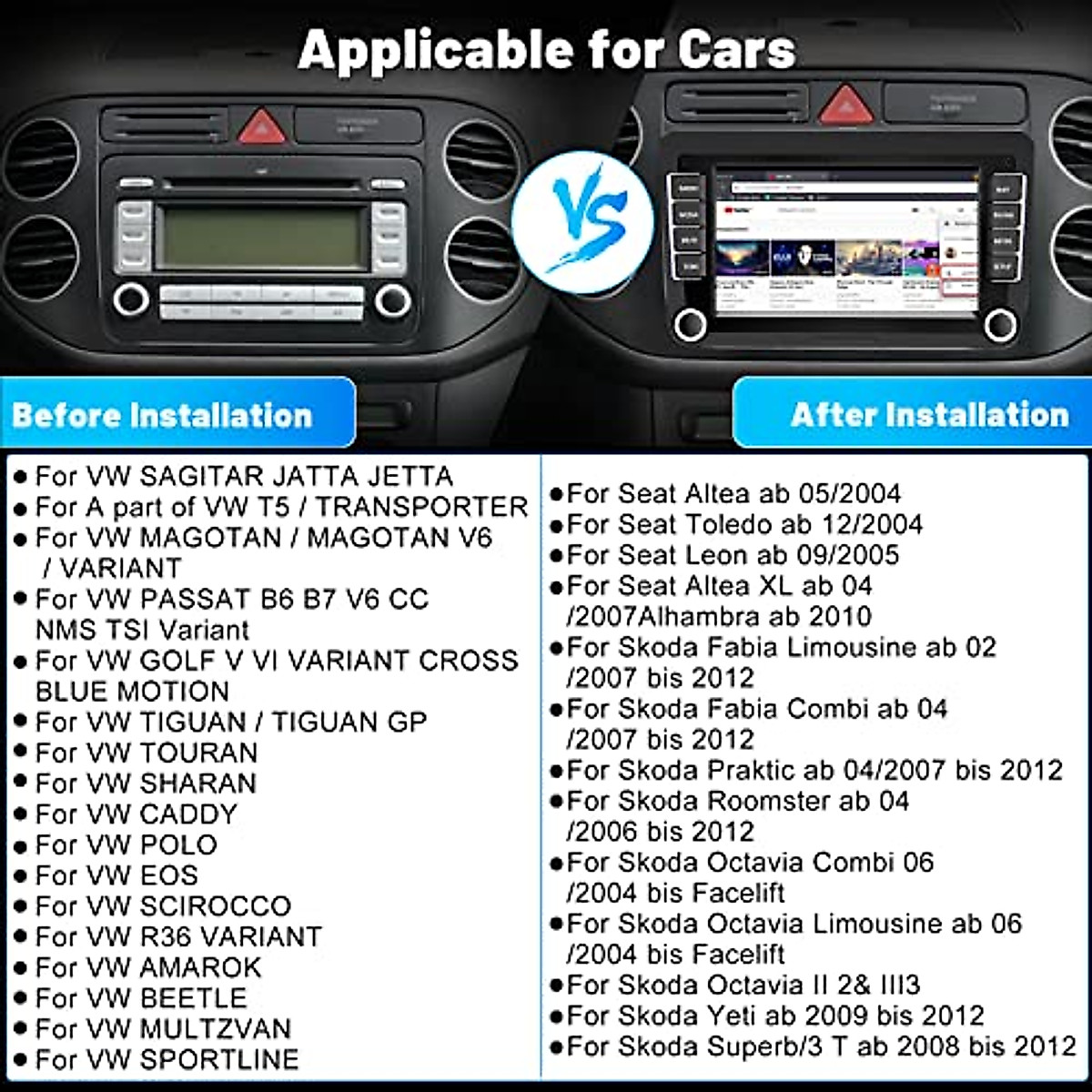 【2+32GB】 Android Car Stereo for VW Passat Golf Polo Jetta Radio, Hikity 7'' Touch Screen in Dash GPS Navigation Bluetooth Car Audio Receiver Support WiFi Mirror Link FM Radio SWC+ Backup Camera