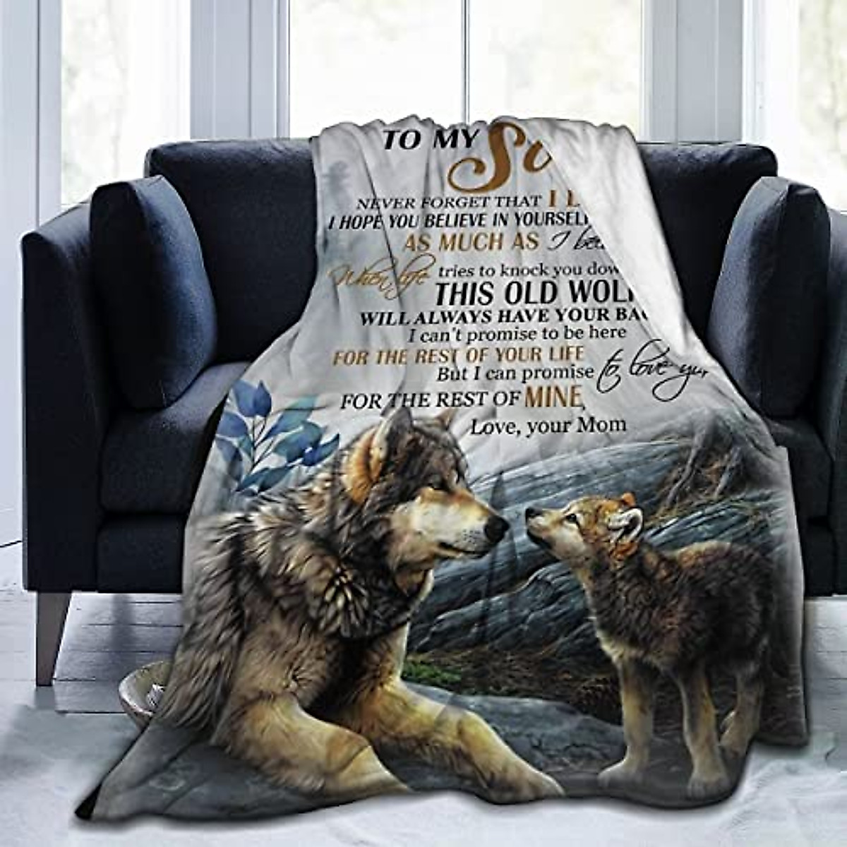 yuboo to My Son‘s Gifts from Mom Blanket,Sublimation Fleece Wolf Blanket Throw for Sofa Couch Bed Decor,60''x50'' for Teens Kids and Adults