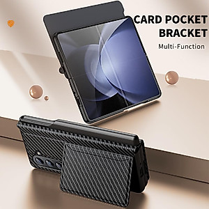 ioiFour Wallet Case for Samsung Galaxy Z Fold 5 with S Pen Holder and Kickstand, Artificial Leather Fully Wrapped Noble and Elegant Fully Protected Hard Case (Carbon Fiber Texture)