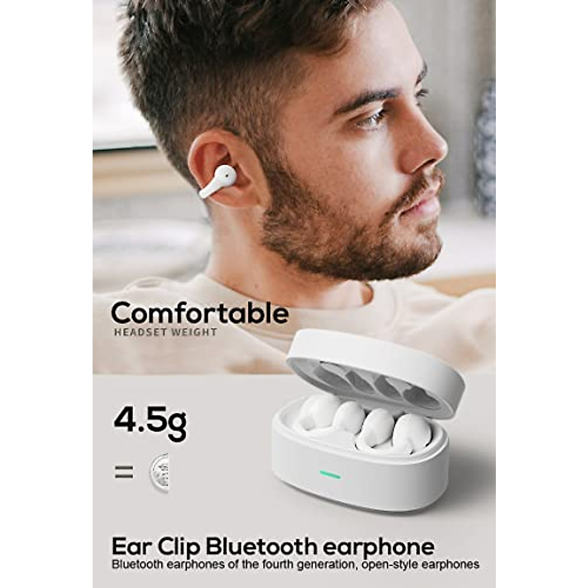 Ear-Clip Bone Conduction Headphones Bluetooth 5.3, Painless Wireless Open Ear Clip on Headphone,Waterproof Mini Sport Running Earring Earphone, Noise Cancelling/HiFi Quality/Long Battery Life