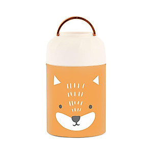 JUNZAN Cute Simple Animal Fox Kids Womens Insulated Food Jar Containers with Spoon 17oz/500ml Lunch Containers For Hot Food Stainless Steel Vacuum Leakproof Lunch Boxes for Lunch Accessories
