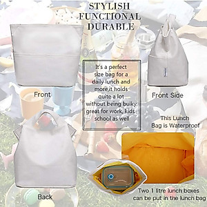 NOL Natural Organic Lifestyle Reusable Lunch Bag for Women Girls Small Top Hidden Handle Waterproof Oiled Cotton Tote Bag White