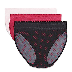 Warner's womens Blissful Benefits No Muffin Micro Hi-cut Panties With Lace Multipack Underwear, Lk/Sangria/Black W/ Ladybug Dot Print, Large US