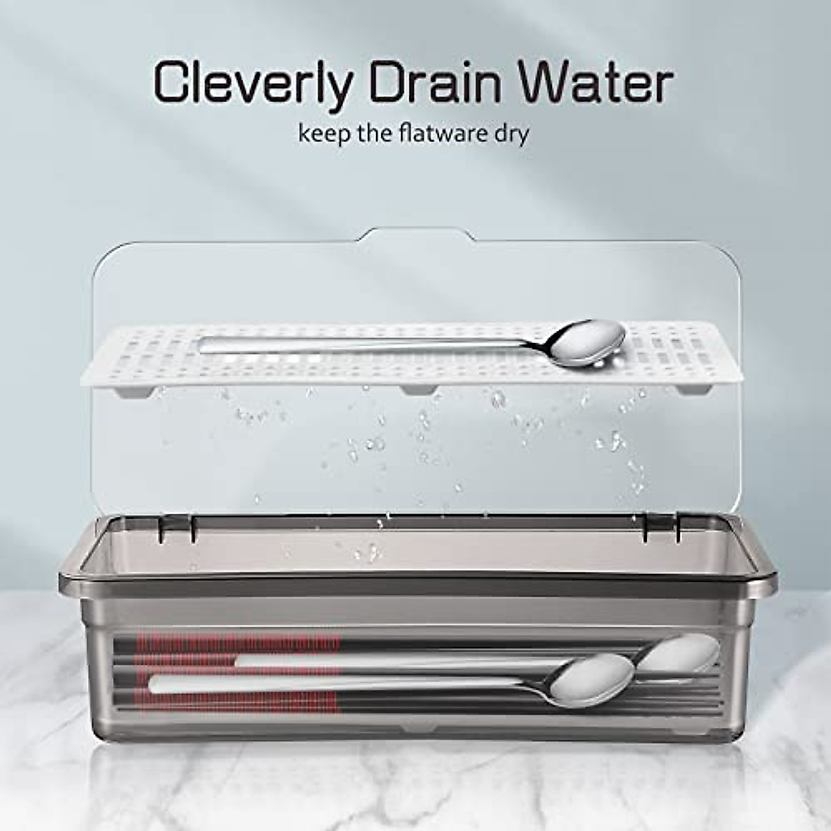 Cabilock 3Pcs Flatware Plastic Tray with Lid Kitchen Cutlery Drawer Organizer Silverware Countertop Storage Container Tableware Storage Organizer