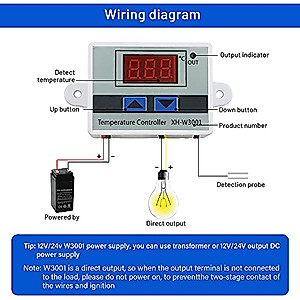 XINGYHENG XH-W3001 DC 12V 10A Microcomputer Digital Temperature Controller Digital Display Thermostat Control Switch and NTC 10K Thermistor Sensors Digital Temperature Probe (12V 120W)