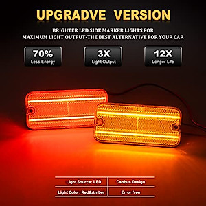 Amber/Red LED Side Marker Lights for Chevy P10 P20 P30 G10 G20 G30 Suburban K5 Blazer C/K Series C10 C20 C30 K10 K20 K30 Trucks Van Clear Lens Front Rear Left Right LED Fender Markers Signal Lamps