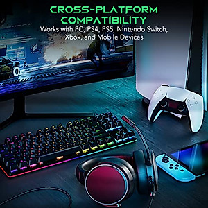 Black Shark Gaming Headset for PC, PS4, PS5, Switch, Xbox, 7.1 Spatial Surround Sound, Detachable Noise Cancelling Mic, 50 mm Drivers, Gaming Headphones with 3.5 mm Audio Jack and USB Sound Card