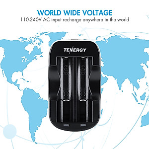 Tenergy TN269 2-Channel Li-ion 18650 18500 14500 Fast Battery Charger, 1A Charging Rate
