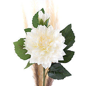 ELITE FLORAL (4 Pack 23" Artificial Dahlia Flowers Faux Dahlia Stem (White), Long Artificial Silk Flowers Realistic Fake Flowers for Wedding, Home Garden, Dining Table Decor, DIY