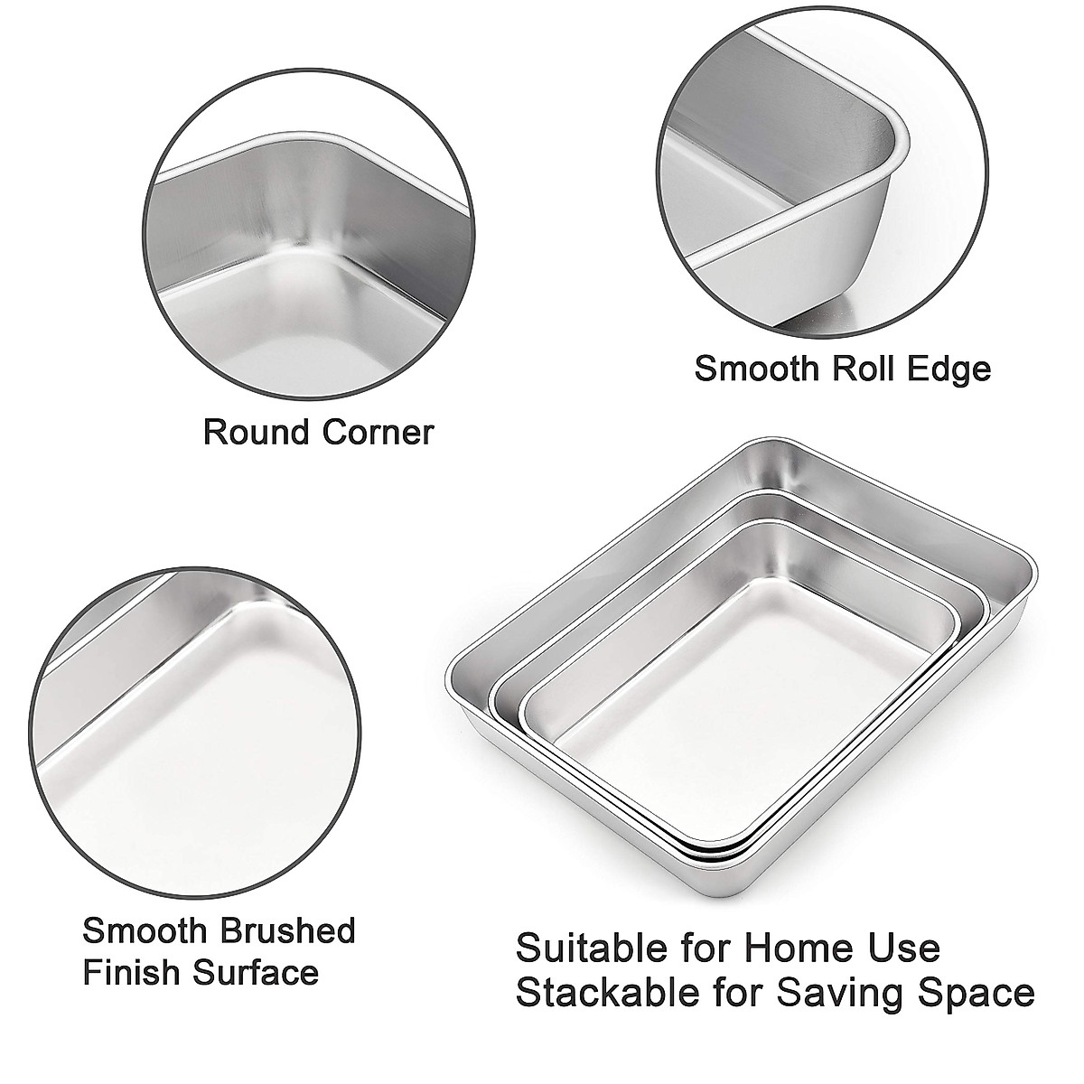 TeamFar Lasagna Pan(3 Pan & 3 Lids), 12⅖” & 10¼” & 9⅖” Cake Pan with Lids, Rectangular Baking Pan Stainless Steel Bakeware Set for Lasagna Cake Brownie, Healthy & Sturdy, Dishwasher Safe