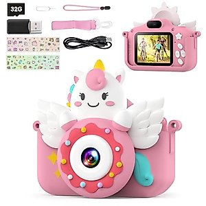 TIATUA Kids Camera for Girls & Boys, Toddler Camera Toys for Age 3-12 Kids with 32GB Card & Dual Lens, Digital Camera for 4 5 6 7 8 9 10 Year olds (Pink)