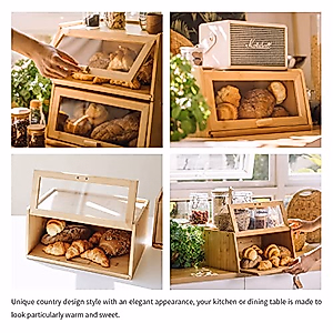 MHONFL Bamboo Bread Box For Kitchen Counter With Cutting Board, large Capacity Bread Storage Container , rustic Farmhouse Style Bread Holder For Kitchen Countertop