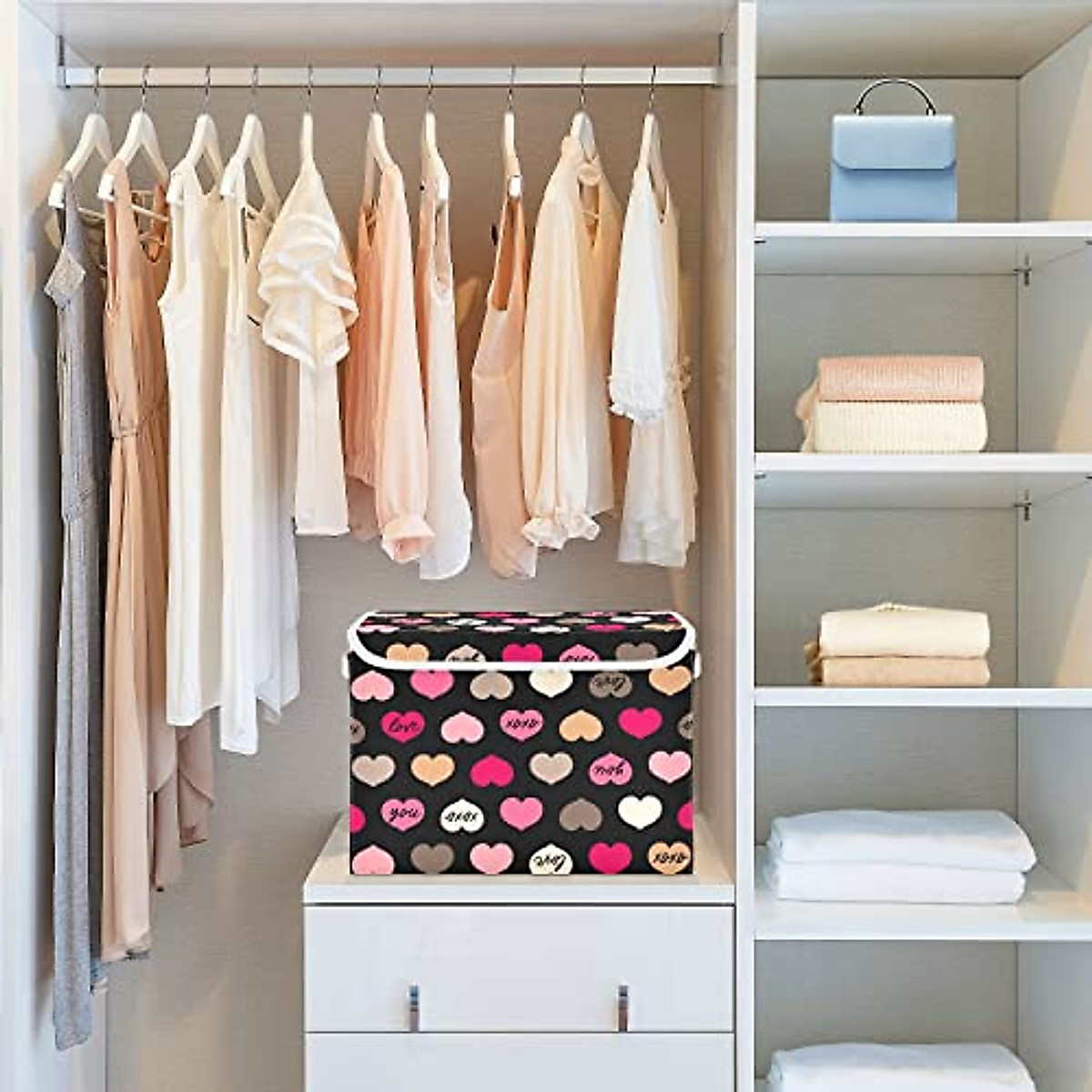 xigua Valentine's Day Storage Bins with Lids and Carrying Handle,Foldable Storage Boxes Organizer Containers Baskets Cube with Cover for Home Bedroom Closet Office Nursery