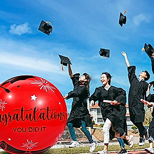 Hiboom 60 Inch Graduation Beach Ball Class of 2023 Giant Beach Ball Inflatable Large Beach Ball Blow up Plastic Graduation Party Supplies for Summer Pool Party Favors Water Games (Red Black)