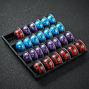 MAULEHUA Coffee Pod Drawer Organizer for Nespresso Vertuo Capsule,Coffee Capsule Storage Tray,Magnetic Connect Black-4Pack