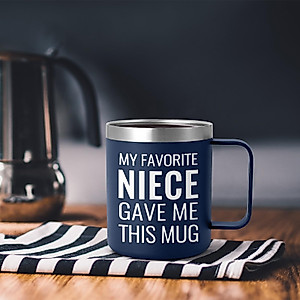GINGPROUS Uncle Gift Aunt Gift from Niece, My Favorite Niece Gave Me This Mug Funny Birthday Christmas Gifts for Uncle Aunt Insulated Coffee Mug, 12 Oz Stainless Steel Coffee Mug with Lid, Dark Blue