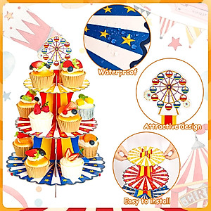 UPINS Carnival Theme Cupcake Stand,Carnival Theme Party Decorations Circus Theme 3 Tier Cupcake Stand Circus Cardboard Cupcake Holder Tower for Carnival Circus Theme Birthday Party Favors Supplies