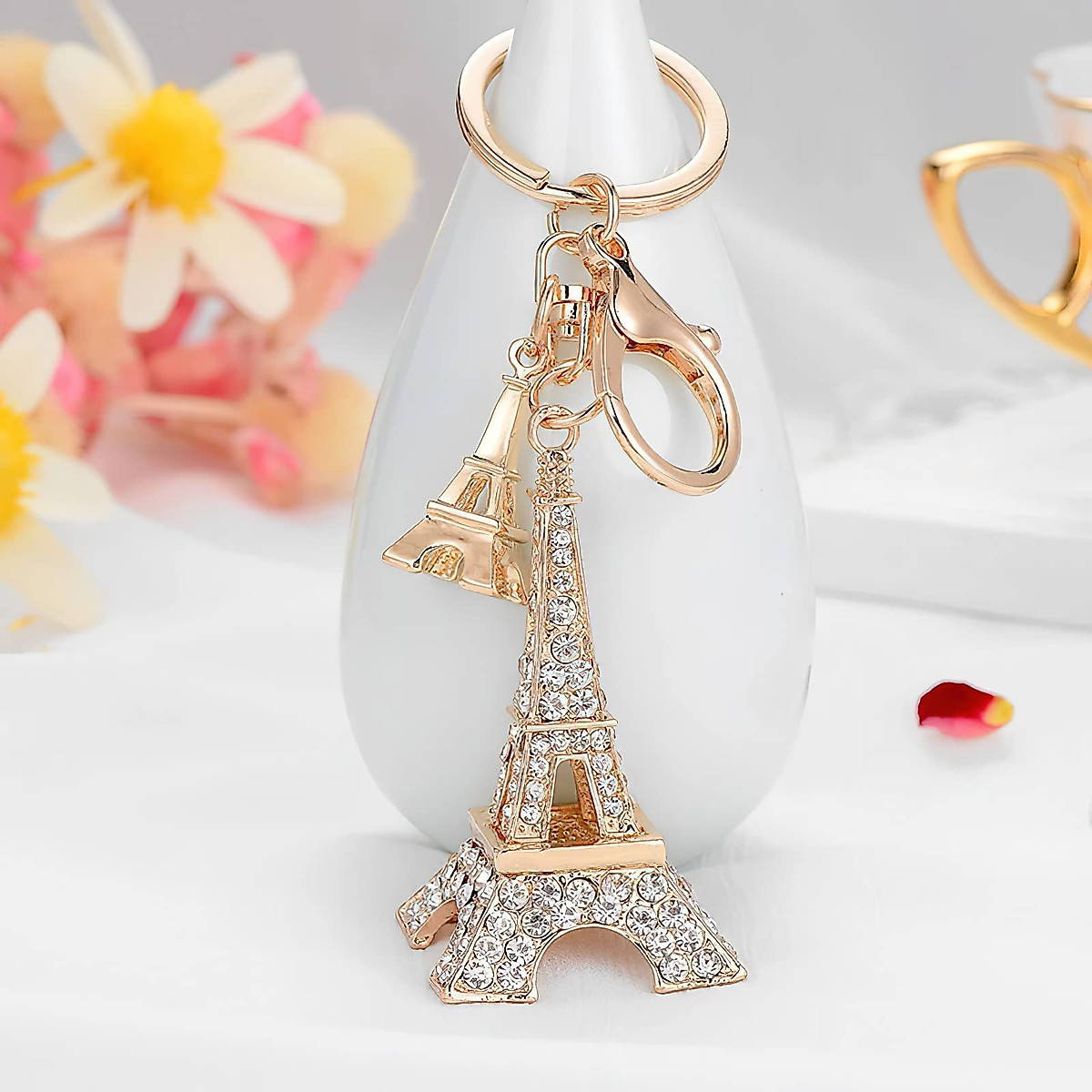 Eiffel Tower Keychain - Pack 1 Crystal Key Ring, Gold Decor for Car Supplies,Gift to Women Girls,Rhinestone Decorations for Bag Accessories (Eiffel Tower)