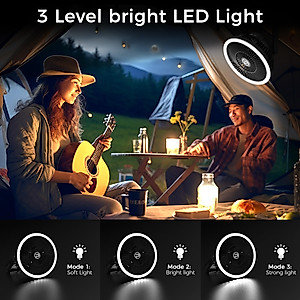 Camping Fan with Light, 10000mAh Rechargeable Battery Powered, Portable Fan for Tent Travel Outdoor RV Hurricane Emergency