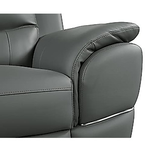 Blackjack Furniture Binion 1 Piece Modern Genuine Leather Sofa for Living Room with Padded Headrest, Wide Arms & Chrome Accents, Elegant Upholstered Couch, Sofa, Gray