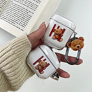 ONLYOU Compatible with Airpods 3rd Case Korean PC Bear Teddy Bear Clear Transparent Airpods Pro Cover Cute Women's Earphone Case Carabiner Charm (Airpods (3rd Generation) Clear)