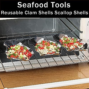 Blavna Stainless Steel Grillable Oyster Shells, Reusable Clam Shells Scallop Shells, Large Oyster Grilling Shell Pan for Baking Oyster, Clam, Scallop, Shrimp, Crab Cakes, Eggs, Appetizers, Seafood