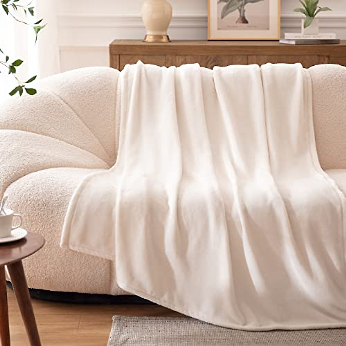 Bertte Fleece Throw Blanket Super Soft Cozy Warm Lightweight Throw for Sofa Couch Luxury Decorative Velvet Pattern Bed Blanket, 50"x60", Ivory White