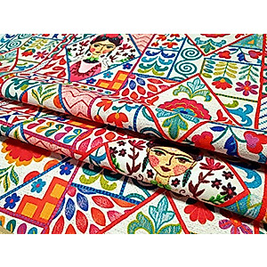 Sweet Frida Kahlo Print Upholstery Fabric, Frida Silhouettes on Majolica Faiance Fabric, Drapery Mexican Art Print Fabric by The Yard