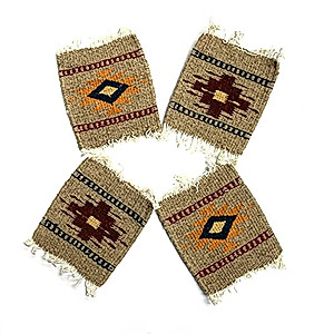 Woven Wool Coaster Teotitlan Oaxca Mexico Set 4 Assorted Colors and Patterns