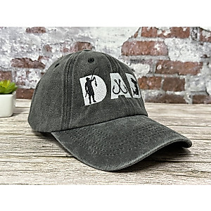 Hepandy Embroidered Fishing Dad Hat for Men, Gift for Father Daddy Papa, Washed Black Embroidery Trucker Hats Baseball Cap